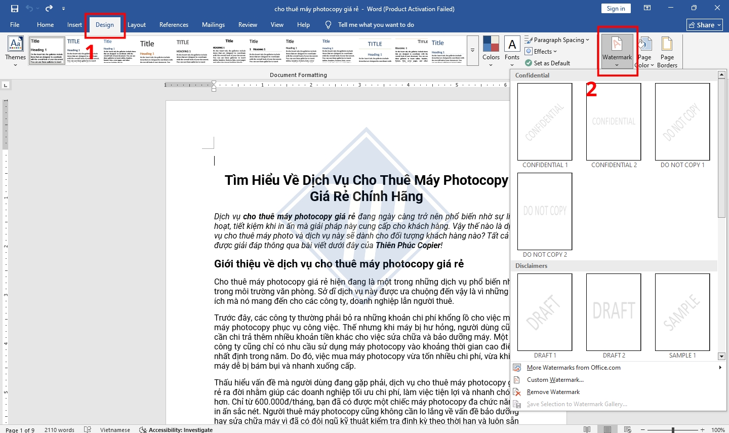 Hướng Dẫn Chi Tiết Chèn Watermark Trong Word, Excel Và PDF